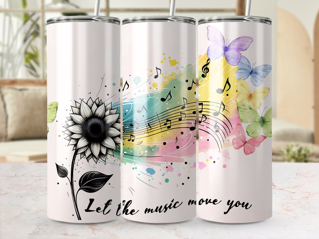 Musical Notes Tumbler Sublimation Design, Sunflower & Butterflies ...