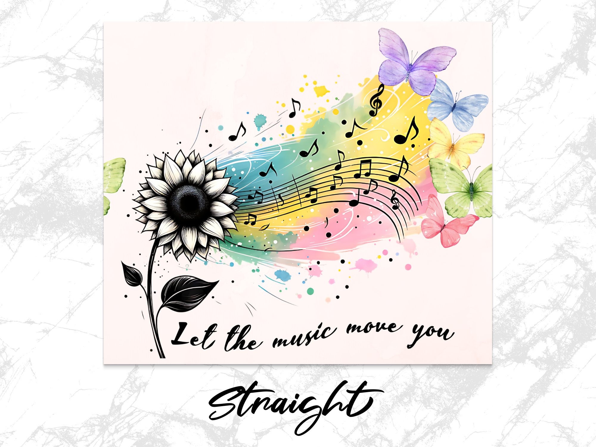 Musical Notes Tumbler Sublimation Design, Sunflower & Butterflies ...