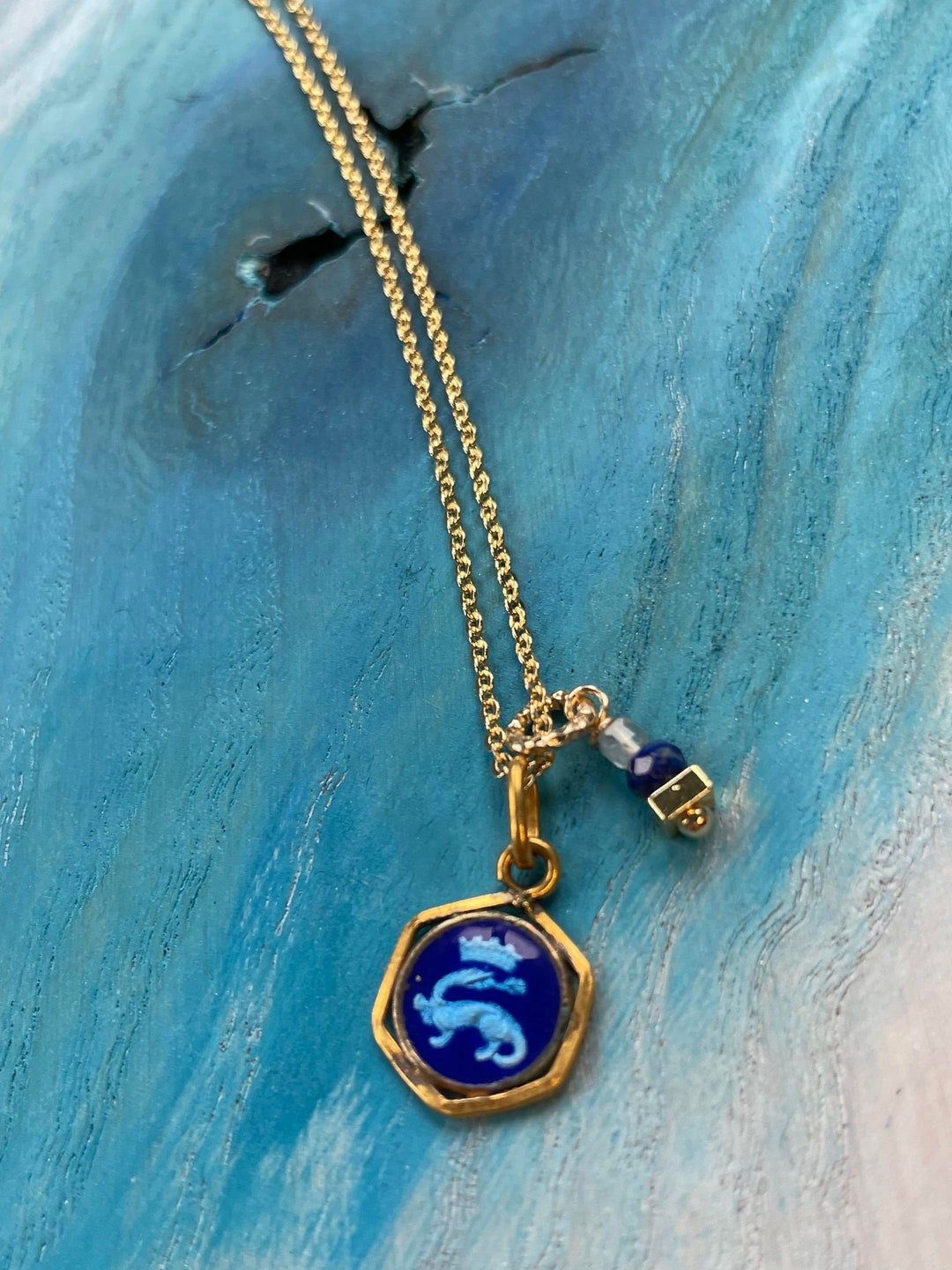 French Gemstone Necklace Vintage Gold Filled Military Coat of Arm Medal ...