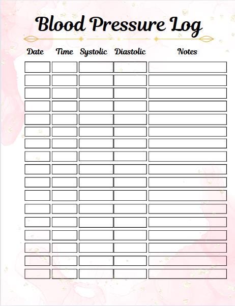 Printable & Digital Blood Pressure Log Track Your Health Systolic ...