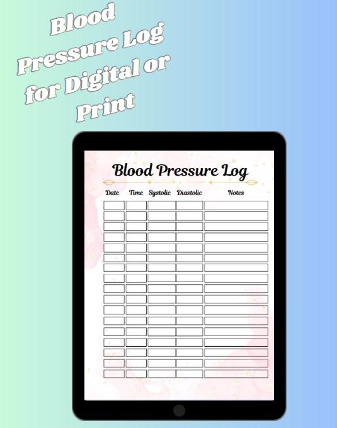 Printable & Digital Blood Pressure Log Track Your Health Systolic ...