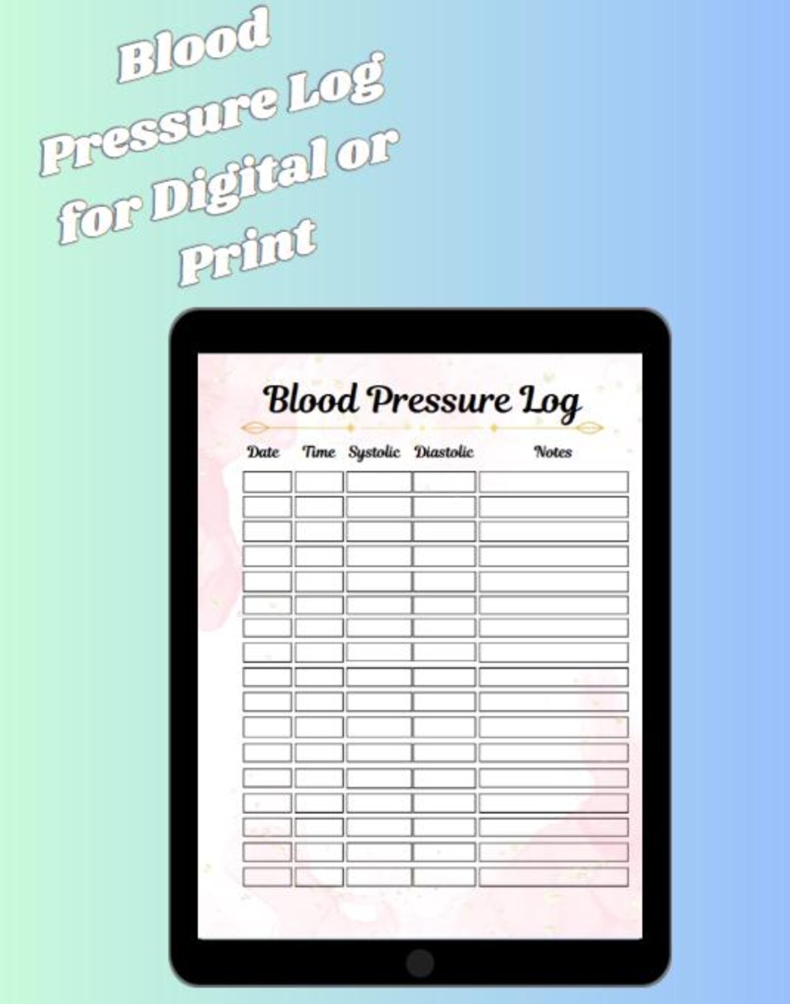 Printable & Digital Blood Pressure Log Track Your Health Systolic ...