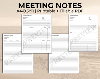 Meeting Notes Printable Template, Meeting Minutes, Meeting Agenda ...