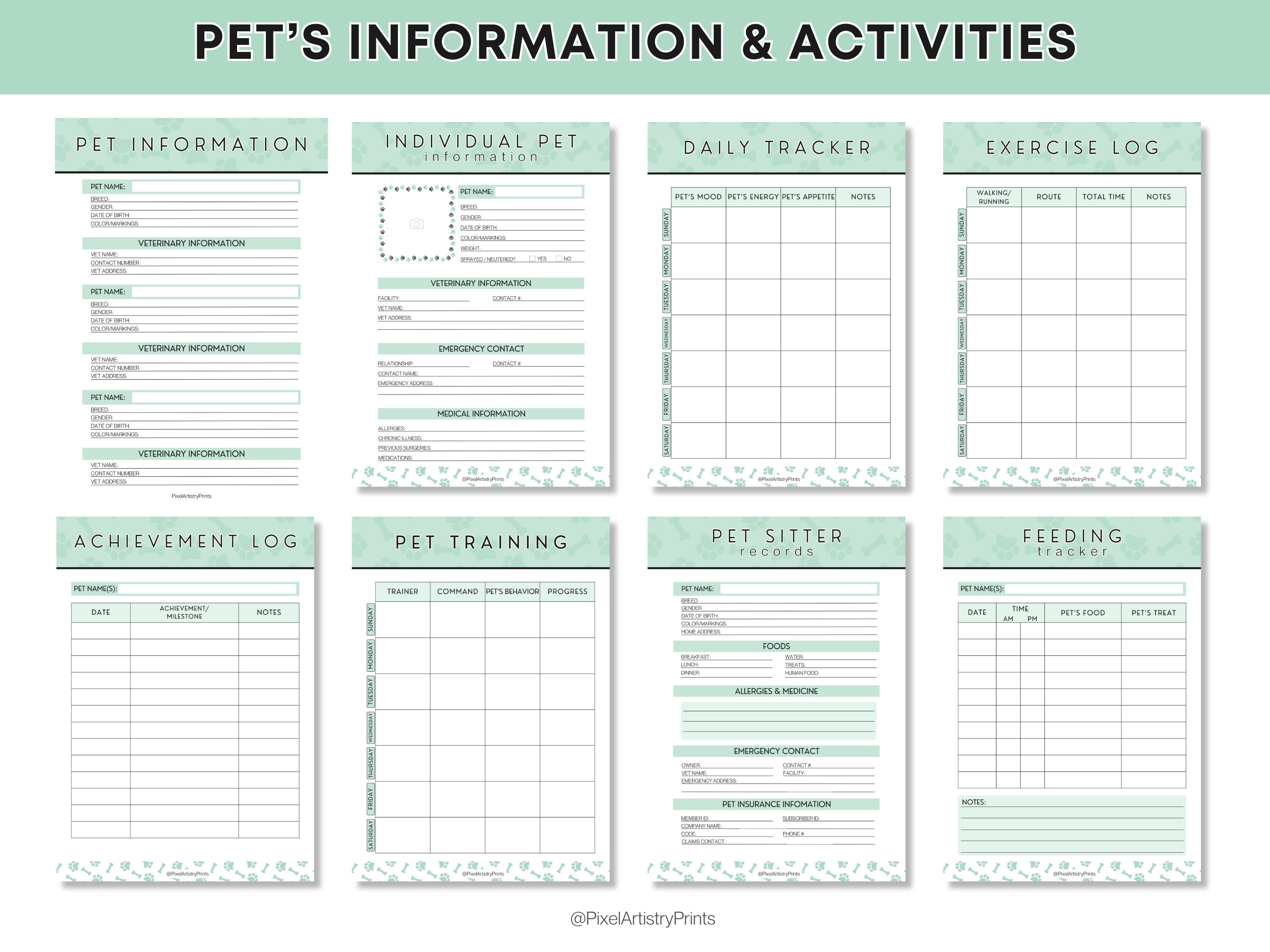 Printable Pet Care Journal Printable Pet Care Planner - Etsy