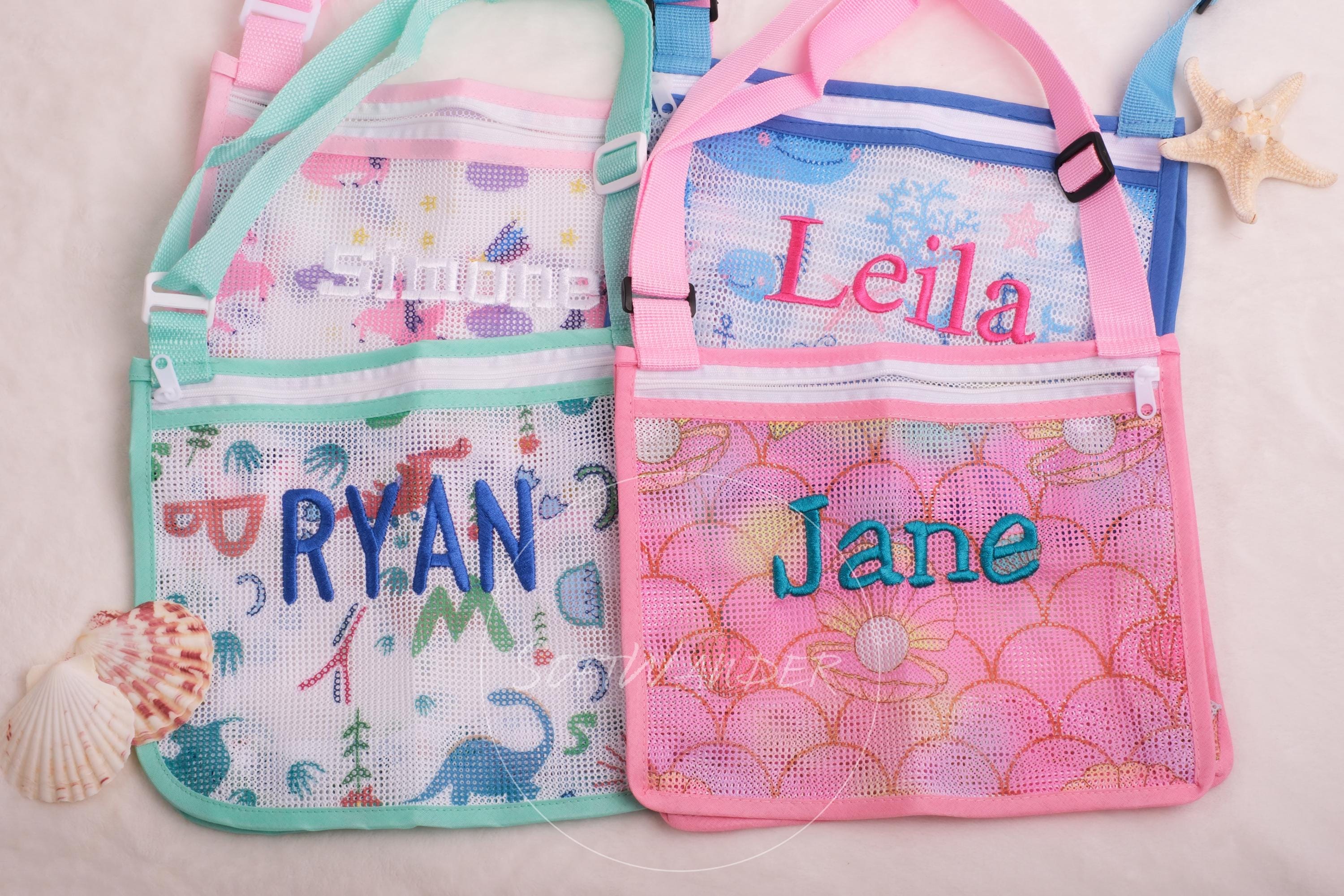 Personalized Kids' Beach Bag | Monogrammed Seashell Mesh Tote ...