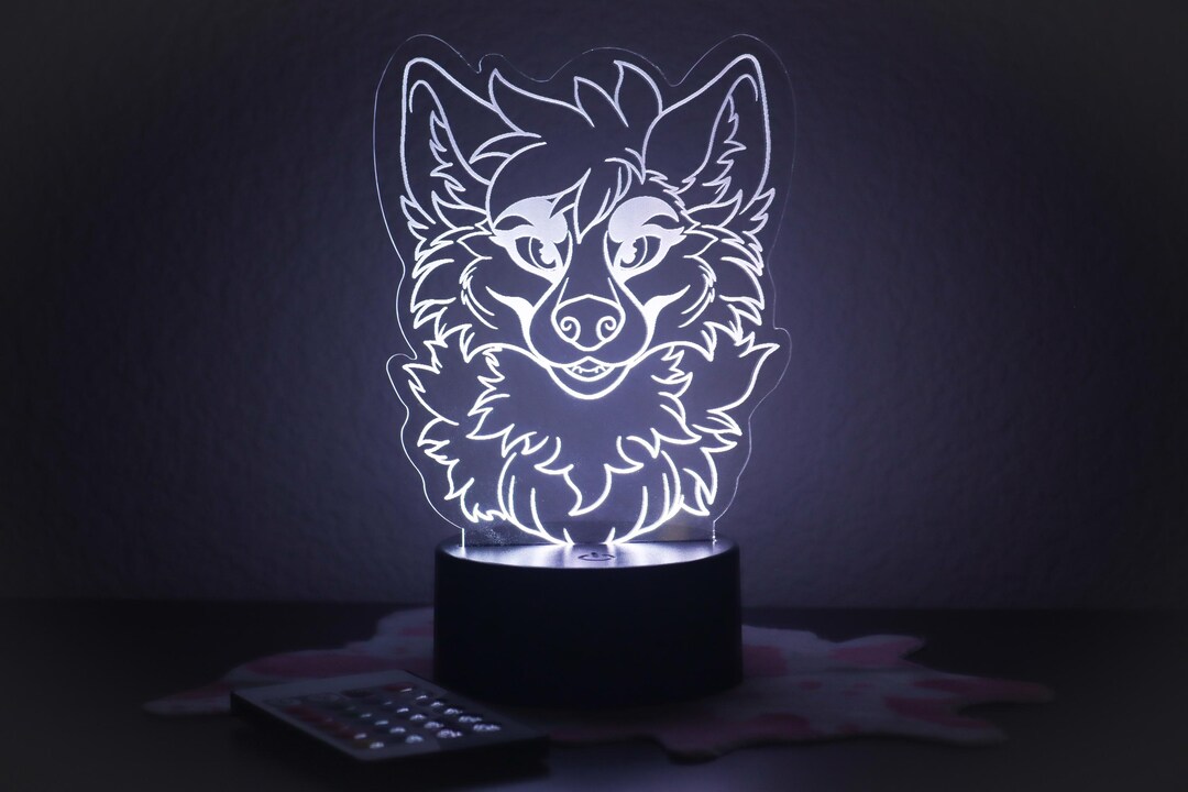 Furry Acrylic LED Night Light - Multicolor Changing Fursona Wolf ...