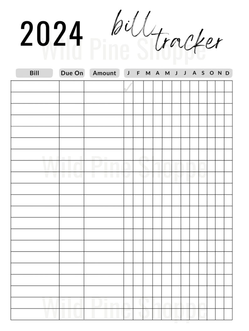 2024 Yearly Bill Tracker Black & White - Etsy