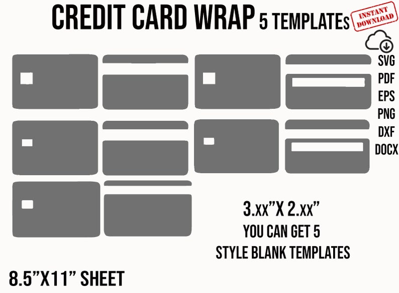 Credit Card 5 Style Blank Template Credit Card Skin Template - Etsy