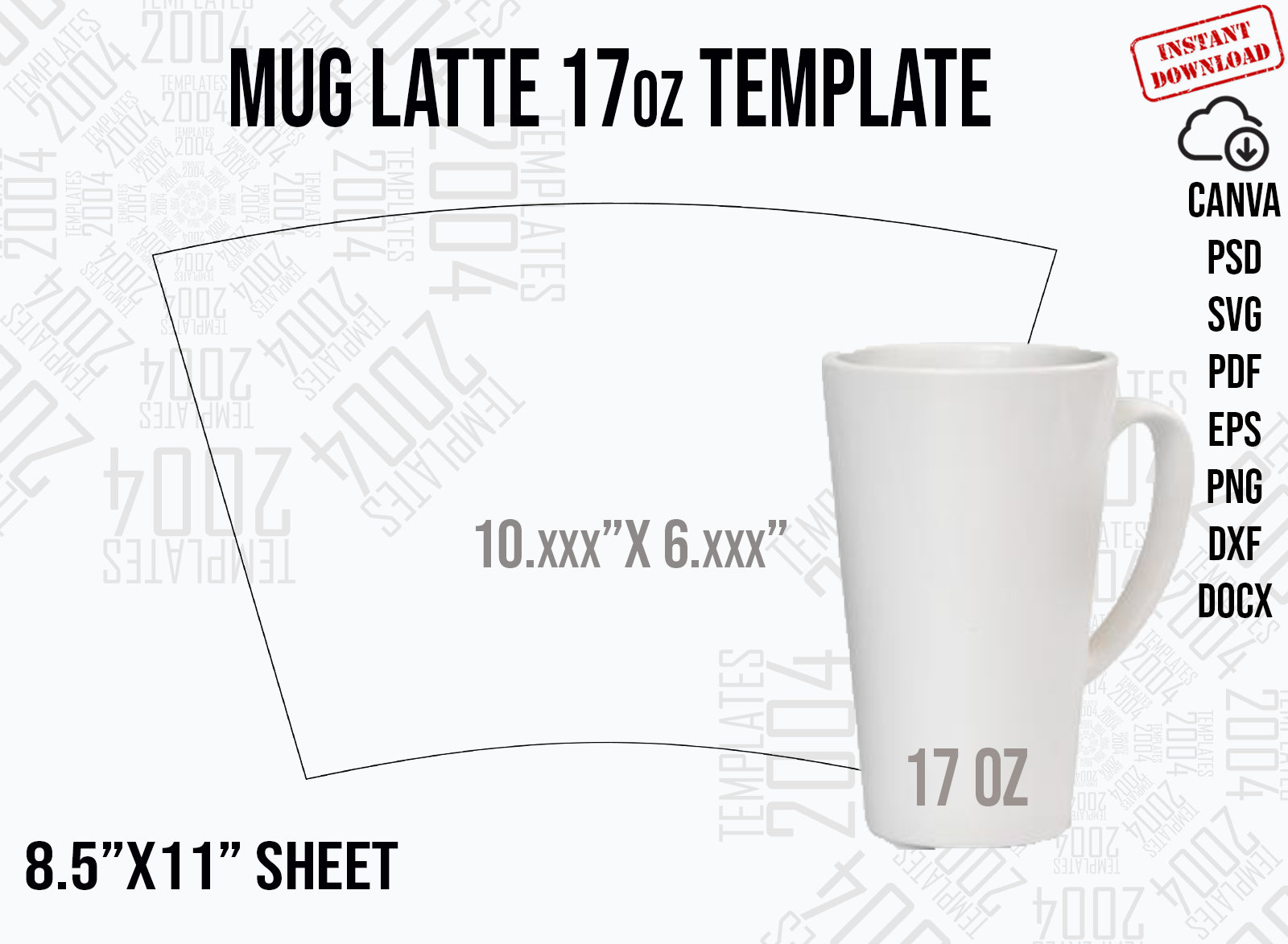 Mug Svg, Mug Latte 17oz Template, Coffee Mug Latte 17 Oz for ...