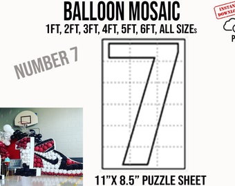 Number 7 Mosaic Digital Template 2 Ft, 3 Ft, 4 Ft, 5 Ft, Balloon ...