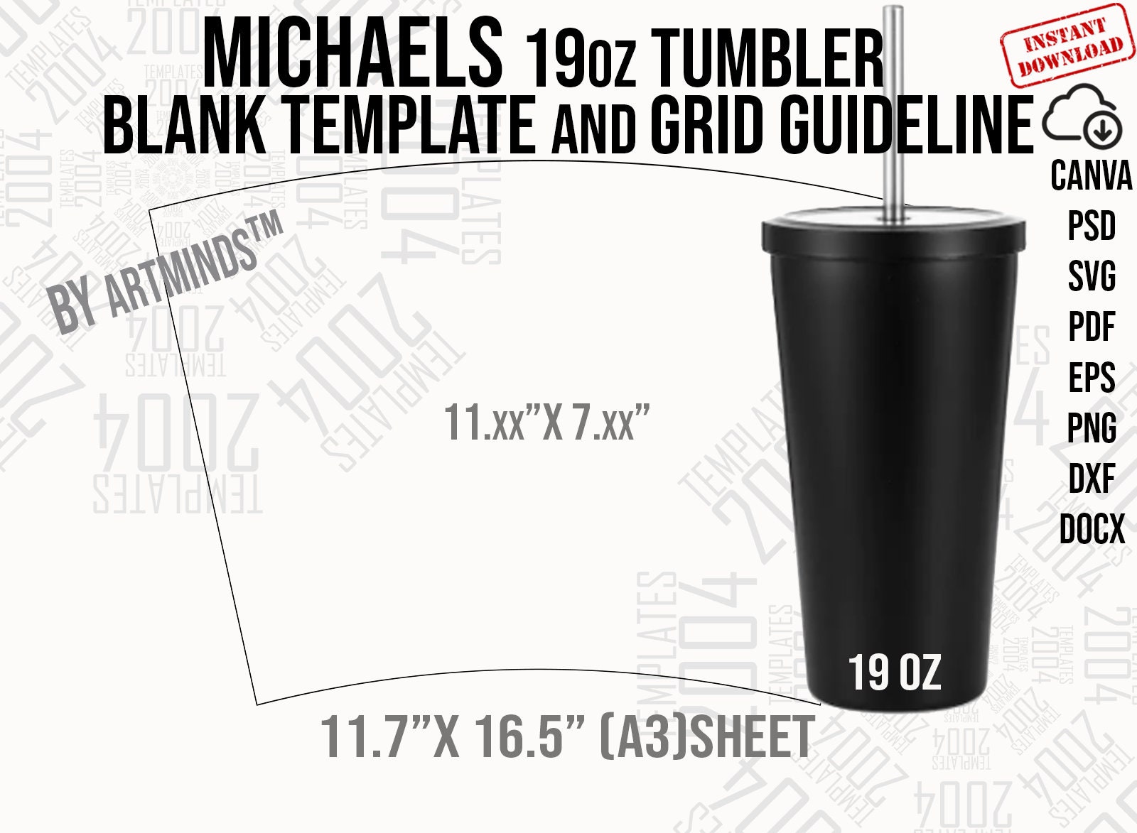 Michaels 19oz Tumbler Template: Full Wrap Sublimation (digital Download ...