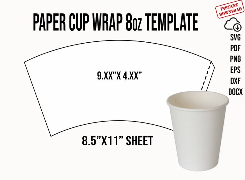 Paper Cup Template 8oz, 8 Ounce Full Wrap, Styrofoam Coffee Cup 8oz ...