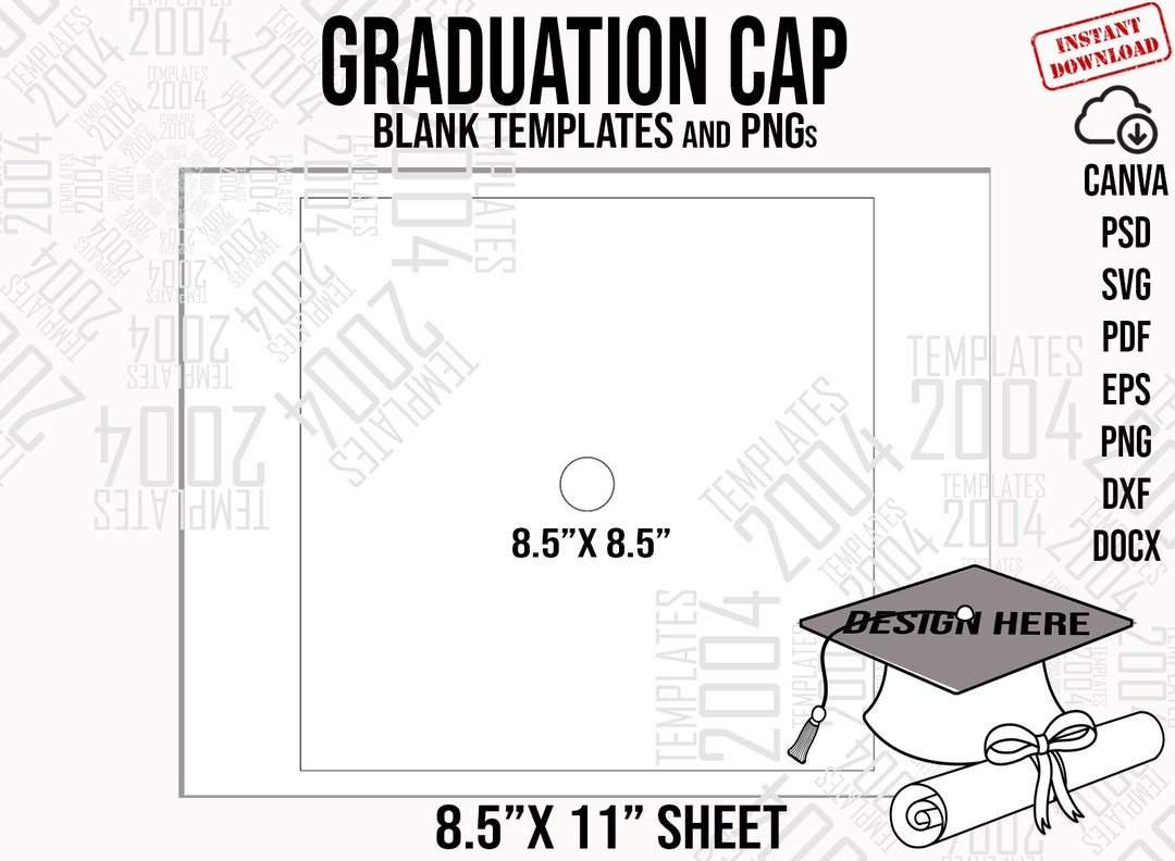 Graduation Cap Template (8.5x8.5 Inch) SVG, Dxf, Doc, Eps (digital ...