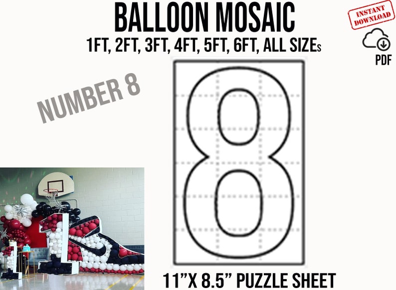 Mosaic Number 8 Balloon Frame Template (digital Download) - Etsy