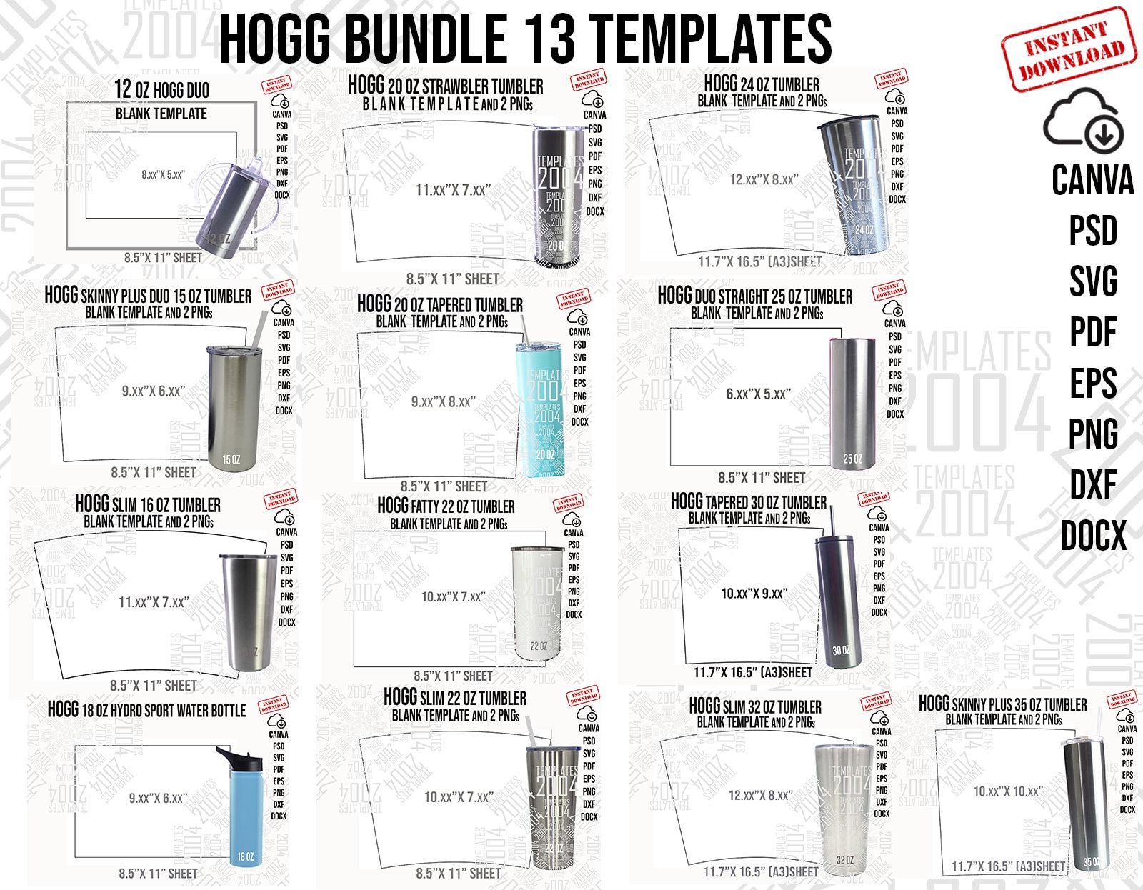 Hogg Bundle 13 Templates for Sublimation Tumblers Svg, Png, Dxf, Docx ...