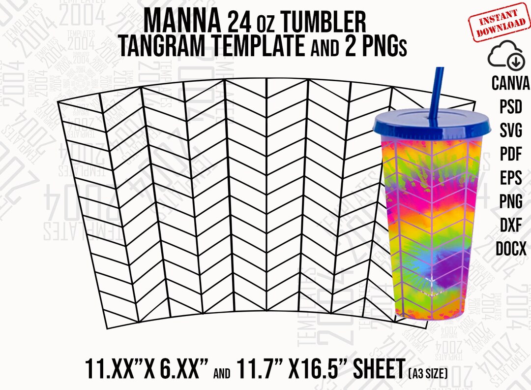 Manna 24oz Tumbler Wrap Template: Chevron Tangram Pattern (digital ...