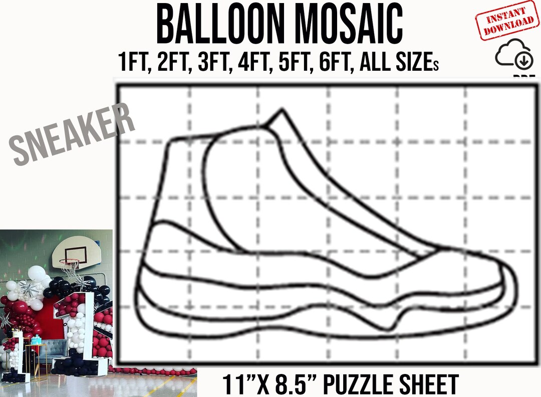 Mosaic Sneaker, Shoe, Mosaic Balloon Frame Template 1 Ft, 2 Ft, 3 Ft, 4 ...