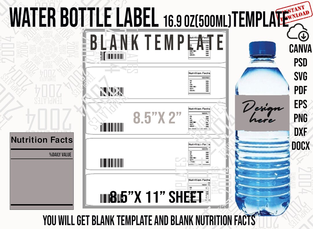 Water Bottle Label Template: Personalized Stickers, Canva, Photoshop ...