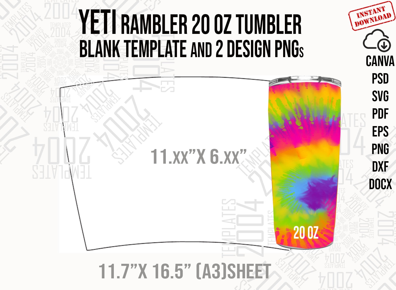YETI Rambler 20 Oz Template Full Wrap 20 Oz for Rambler Yeti Tumbler 20 ...