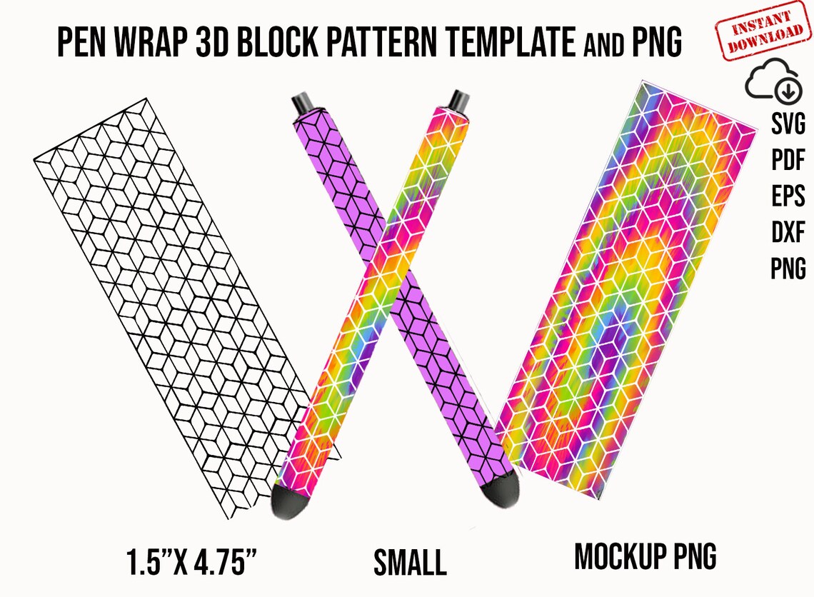 Pen Wrap Template, 3D Block Pattern Template Svg, Pen Wrap 3D Block ...