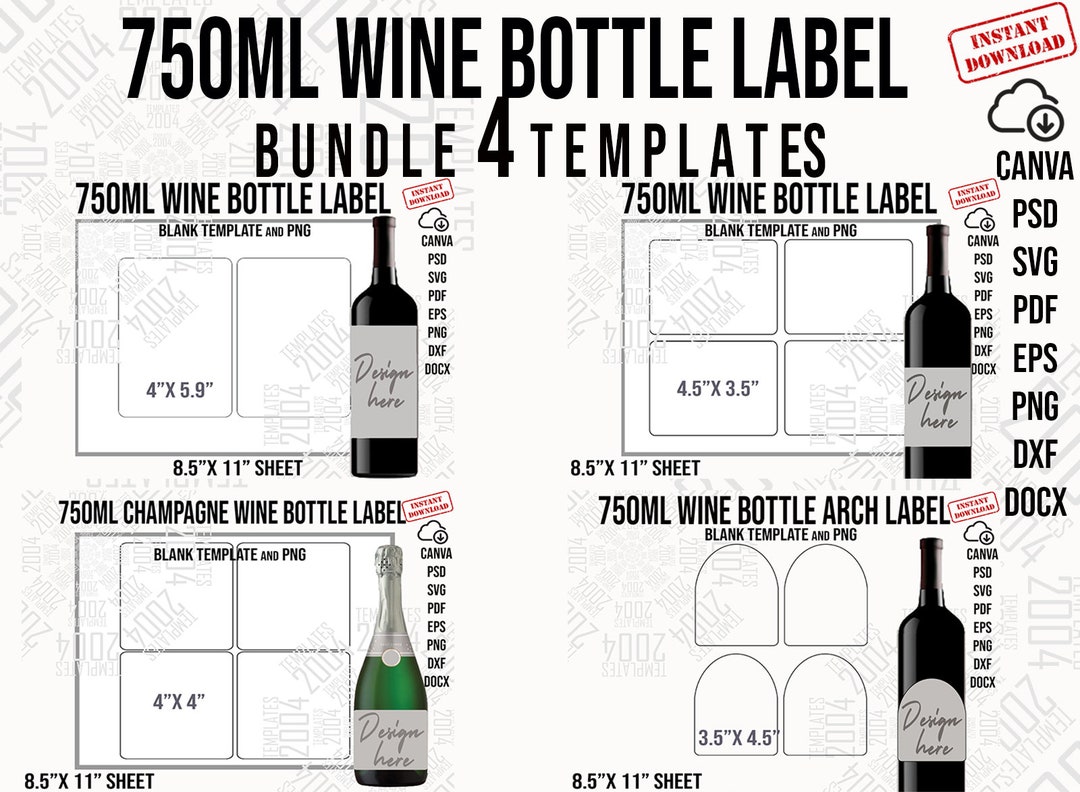Wine Label Bundle Template, Wine Label Svg, Wine Champagne 750ml ...