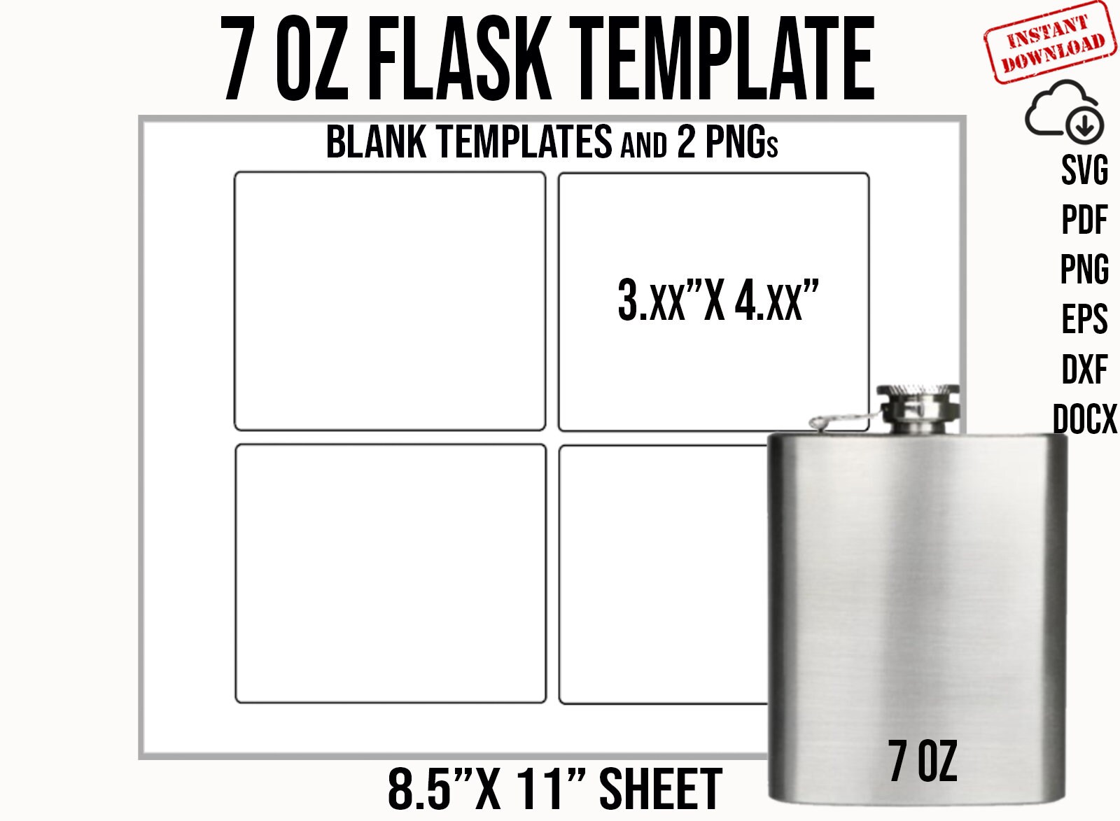 Flask 7oz Template, Flask 7 Oz Svg, Alcohol Svg, Flask Svg Designs ...