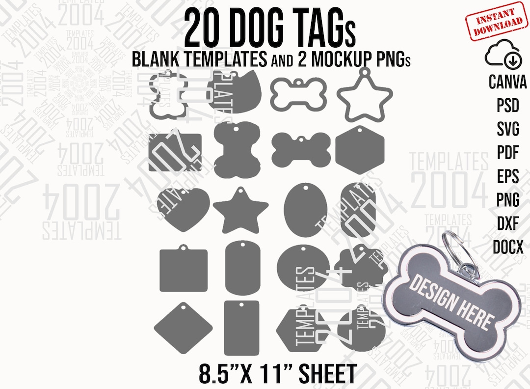 Dog Tag 20 Label Blank Tags Svg, Personalized Dog Tags, Dog Tag ...