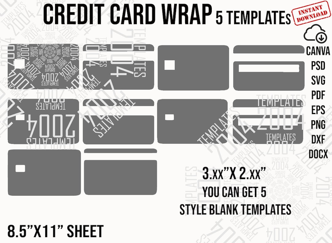 Credit Card 5 Style Blank Template, Credit Card Skin Template, Credit ...
