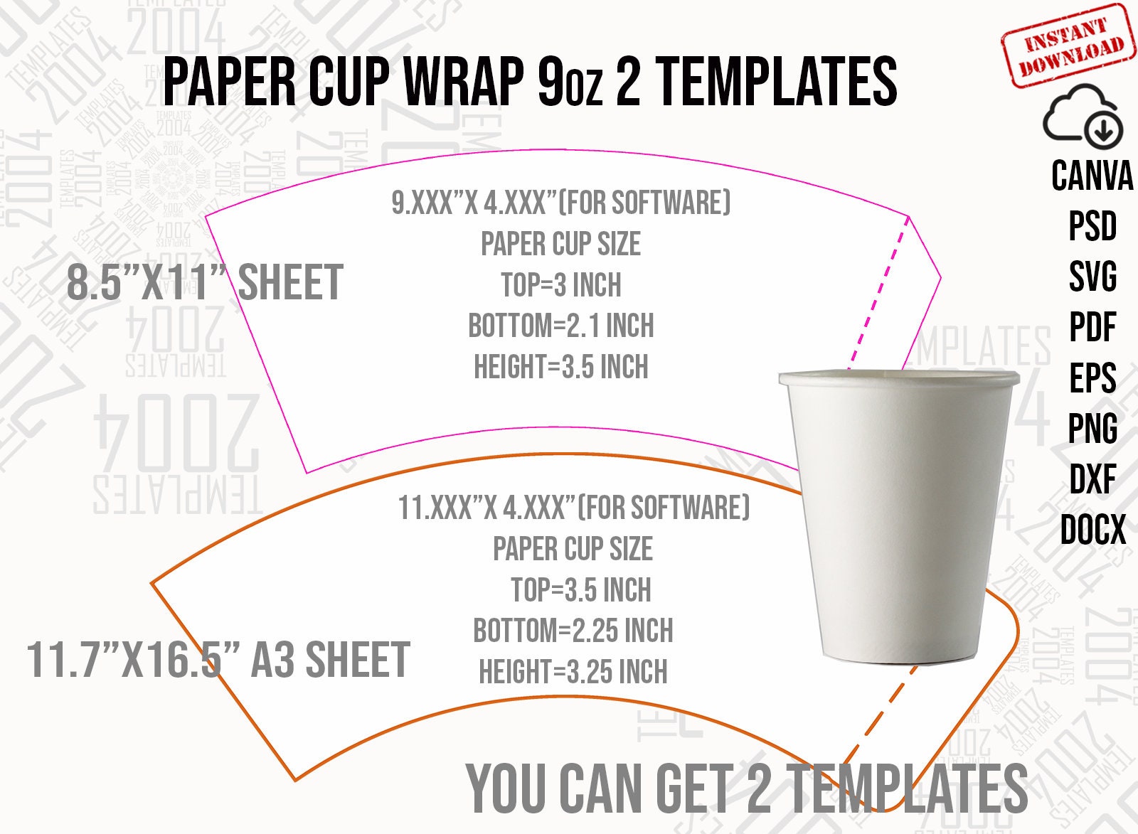 9 Oz Paper Cup Template: Full Wrap Design (digital Download) - Etsy