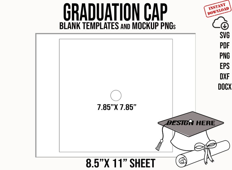 Graduation Cap 7.85x7.85 Inch Template Blank Graduation Cap - Etsy