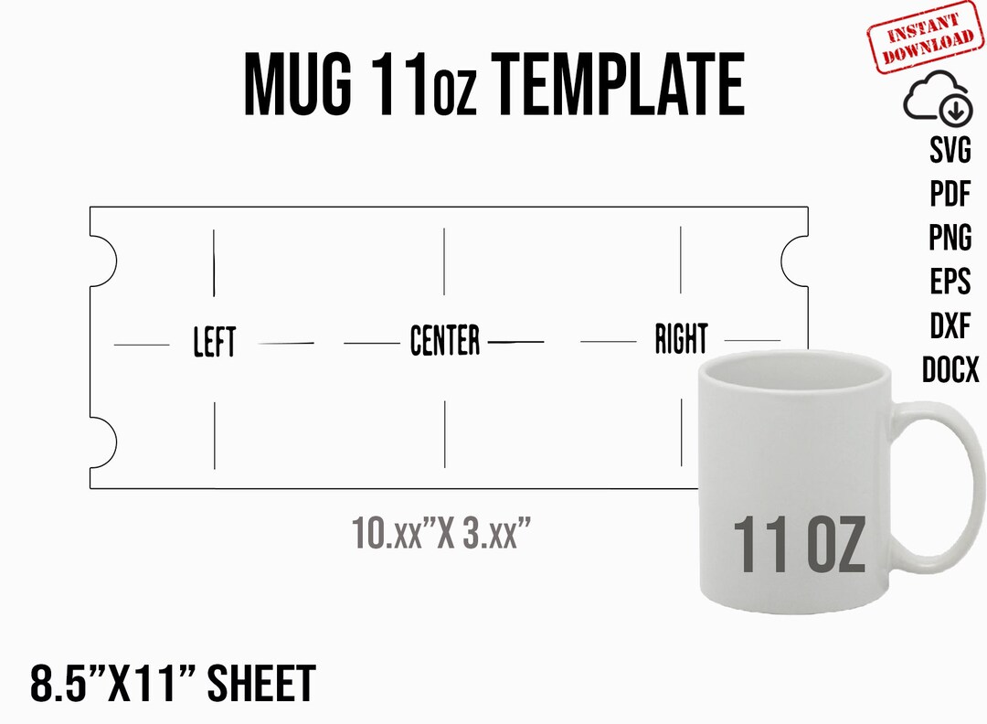 Mug 11oz Template, 11 Oz Mug Template for Sublimation Full Wrap, Handle ...