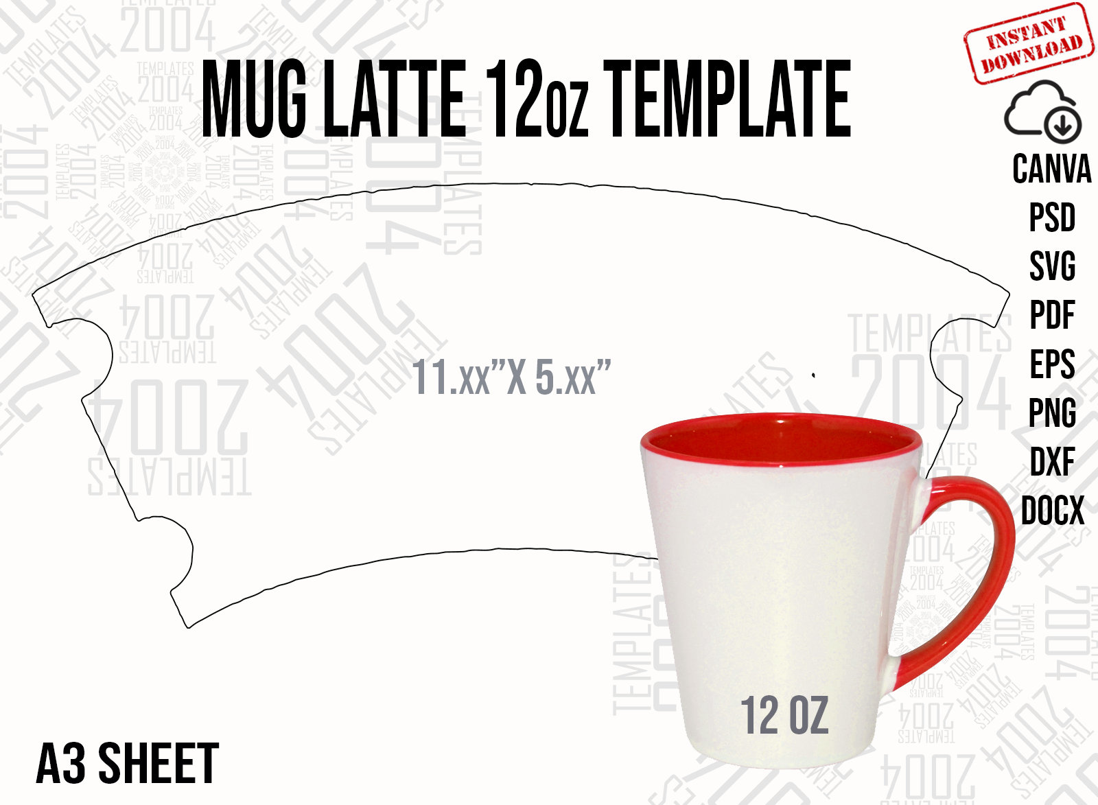 Mug Latte 12oz Template, Handle Cutouts, 12 Oz Mug Latte Template for Sublimation Full Wrap ...