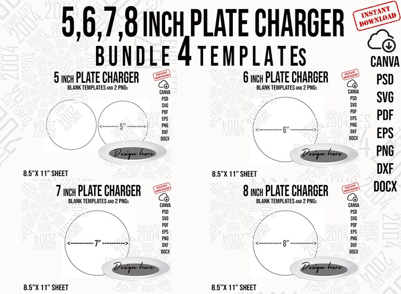 Plate Charger 4 Bundle Template, 5",6",7",8" Charger Plate, Plate ...