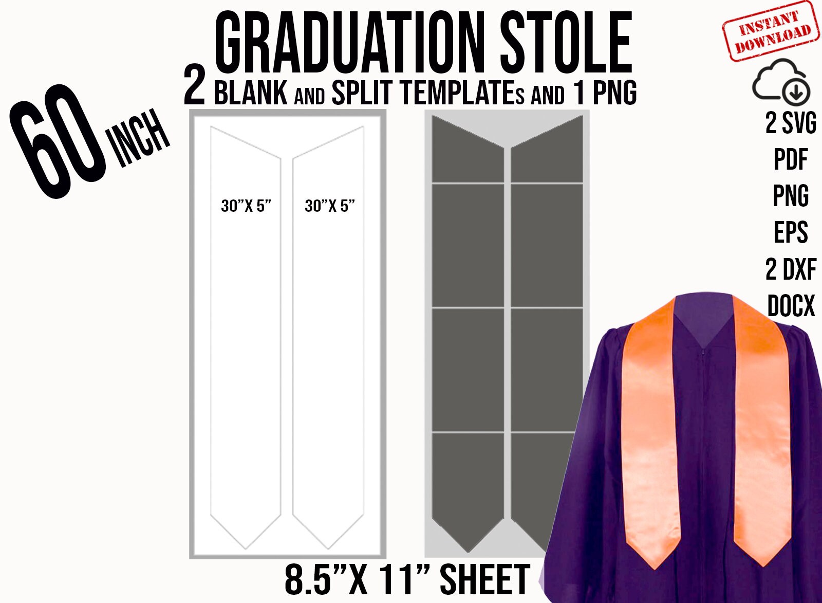 Stole Template, Stole Graduation Custom, 60" Graduation Stole Template ...