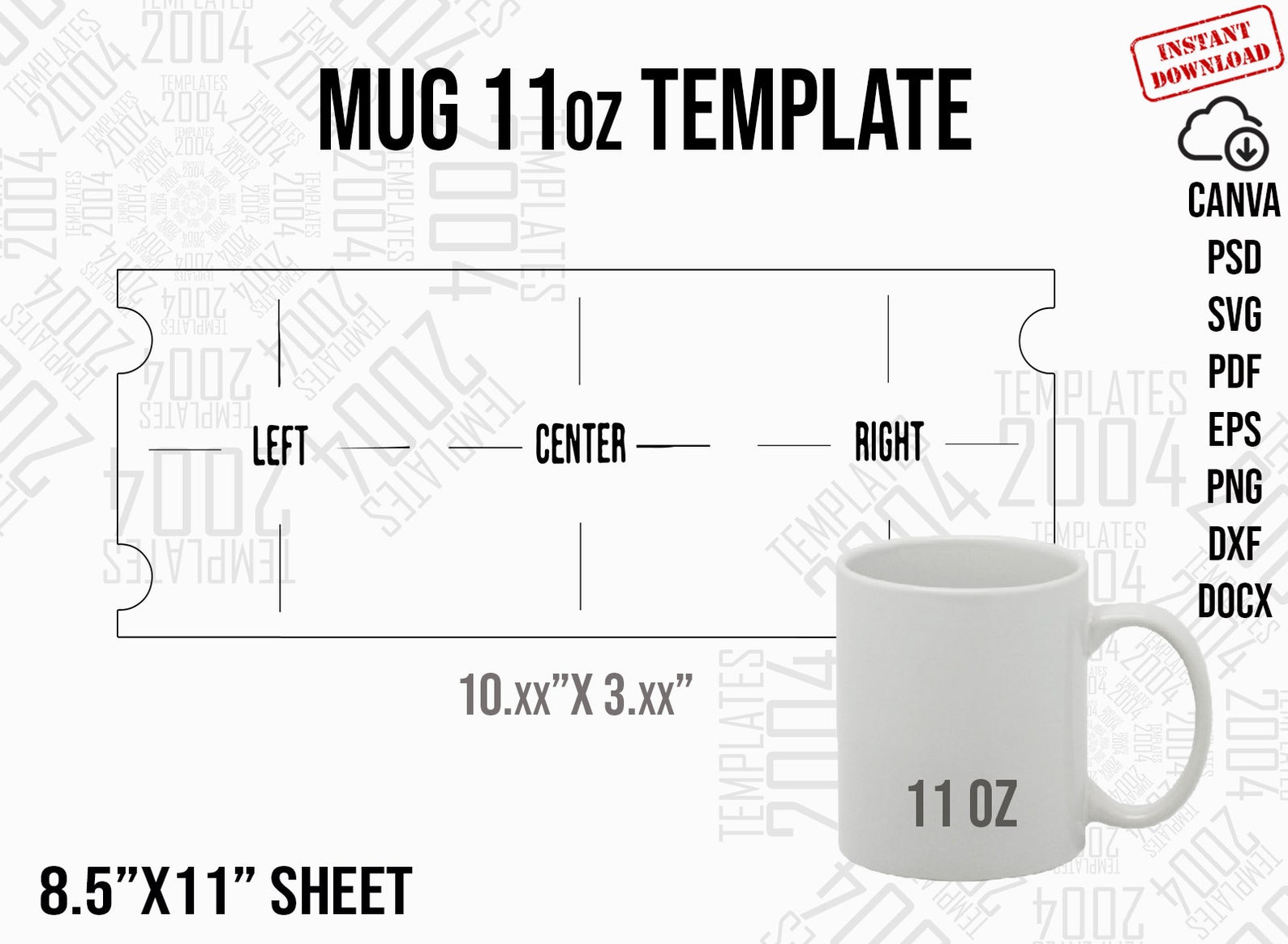 Mug 11oz Template, 11 Oz Mug Template for Sublimation Full Wrap, Handle ...