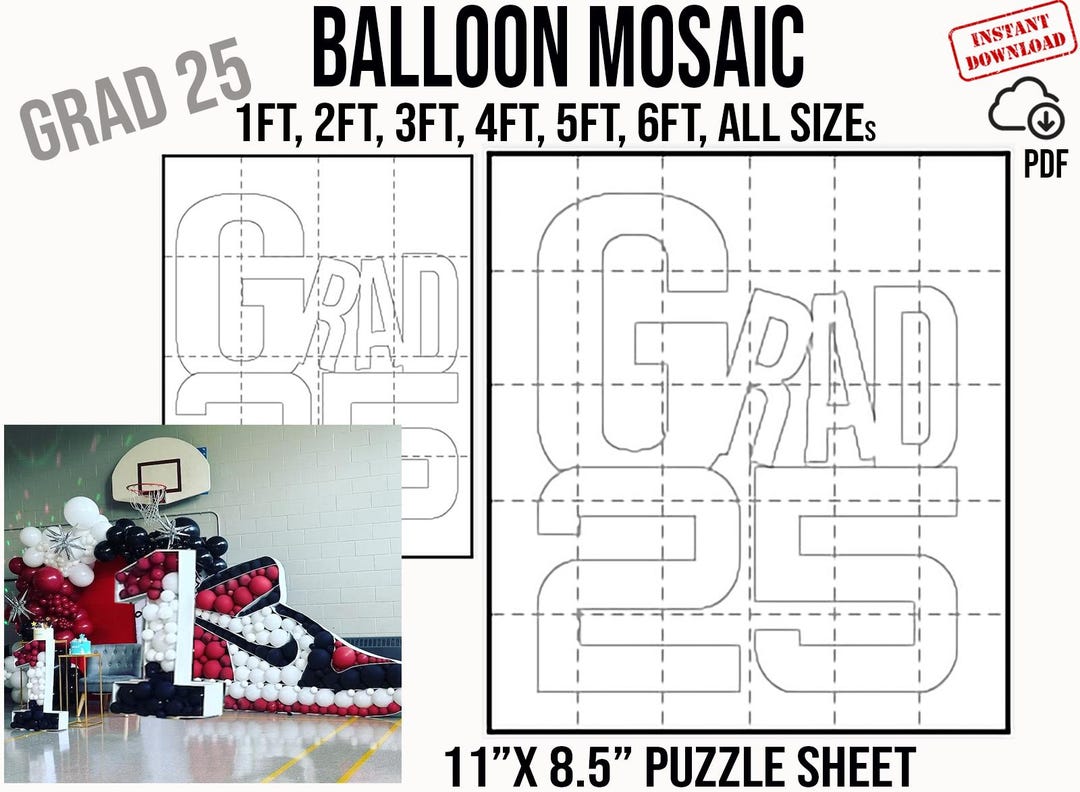Grad Mosaic Template, Graduation, Prom 2025, Balloon Template 1 Ft, 2 ...