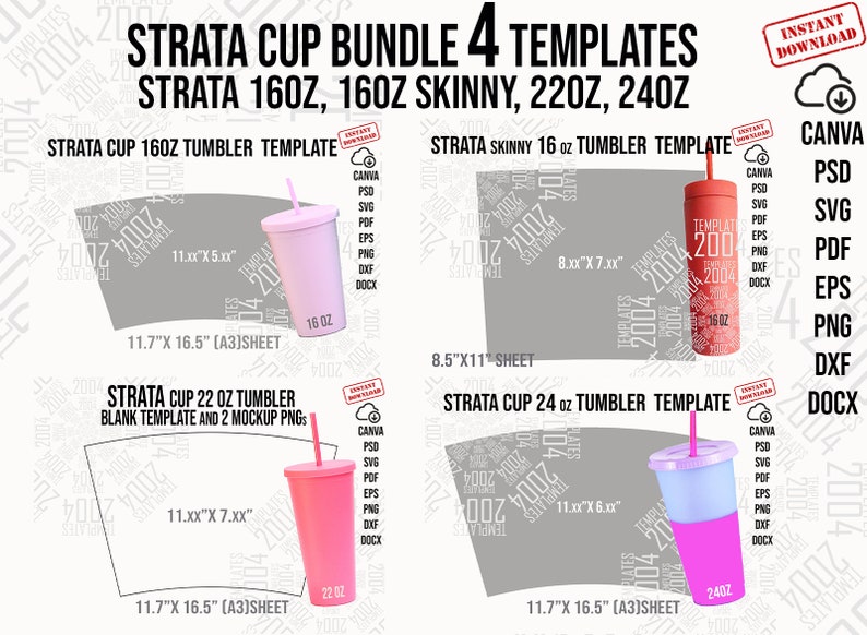 Strata Bundle Svg, Bundle Template, Strata 16 Oz Svg, Strata Skinny 16 ...