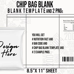 Chip Bag Template: Blank Design, Nutrition Facts, Barcode (digital ...
