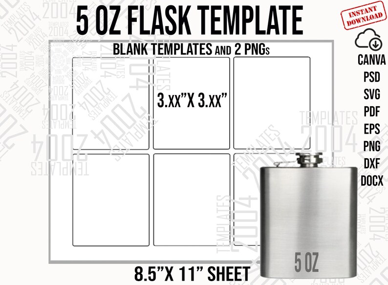 Flask Template, Bundle Flask Svg, Bundle Flask Template, Flask 5,6,7,8 Oz Template,alcohol Svg ...