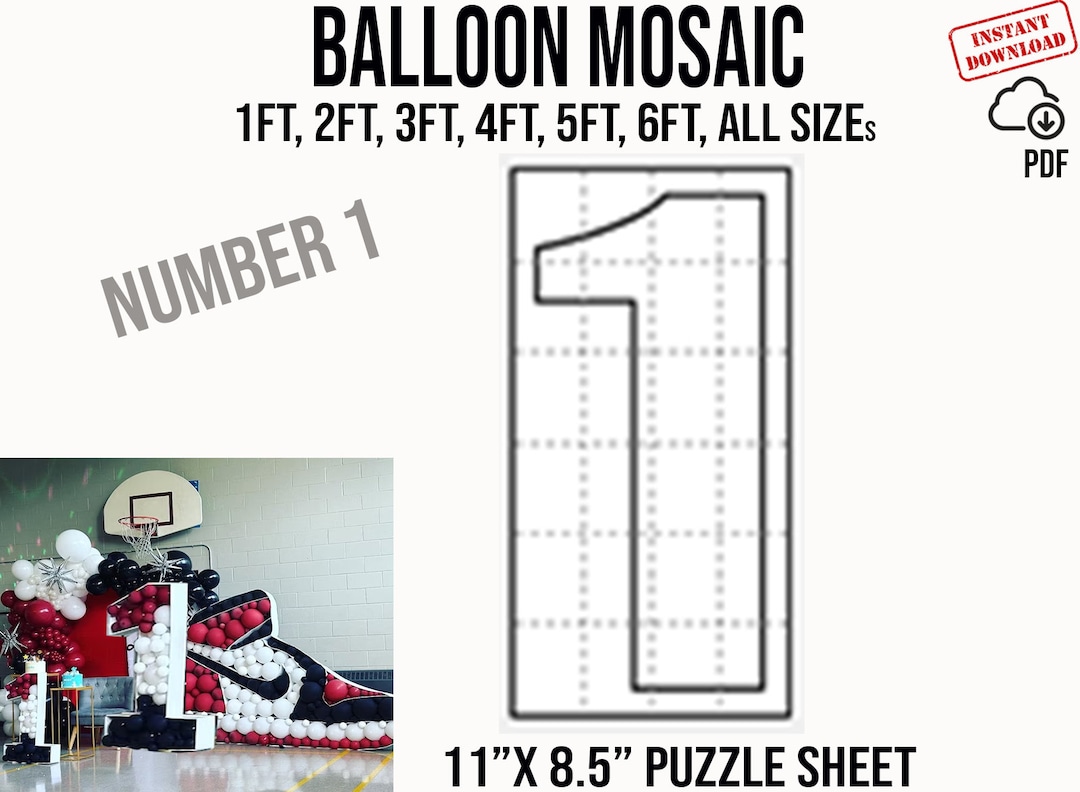 Mosaic Numbers, Number 1, Mosaic Balloon Frame Template 1 Ft, 2 Ft, 3 ...