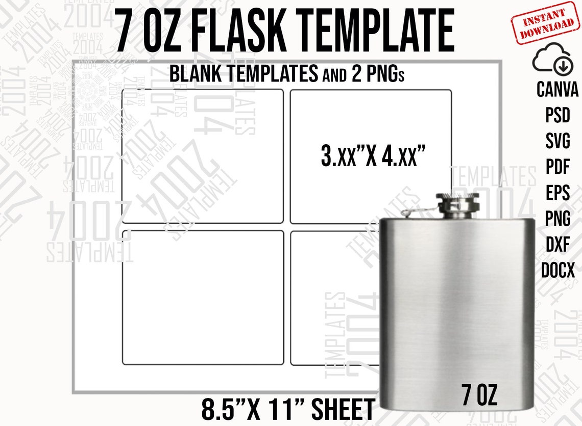 Flask 7oz Template, Flask 7 Oz Svg, Alcohol Svg, Flask Svg Designs ...