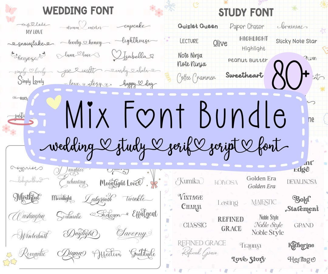 80+ Mix Bundle Font, Fonts With Hearts and Tails, Script Fonts, Taking ...