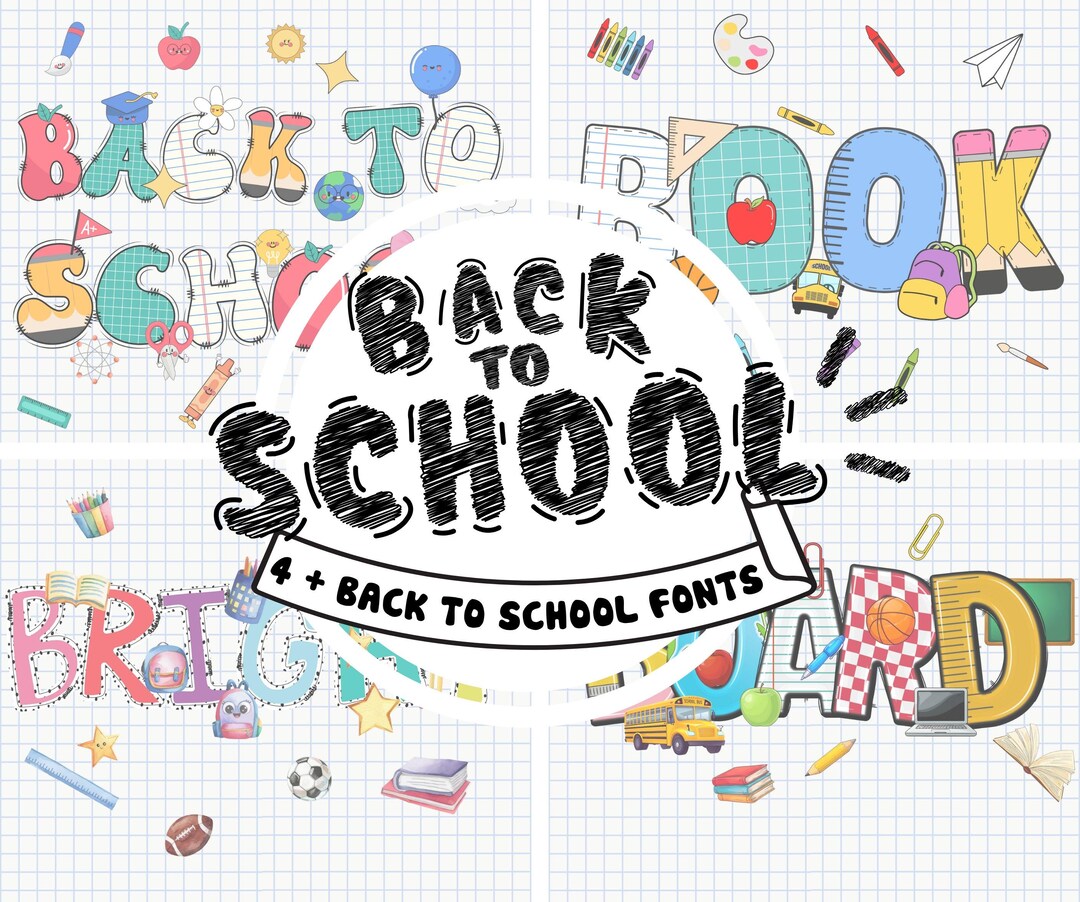 4+ School Doodle Font Bundle, Back to School Doodle Font, Groovy School ...
