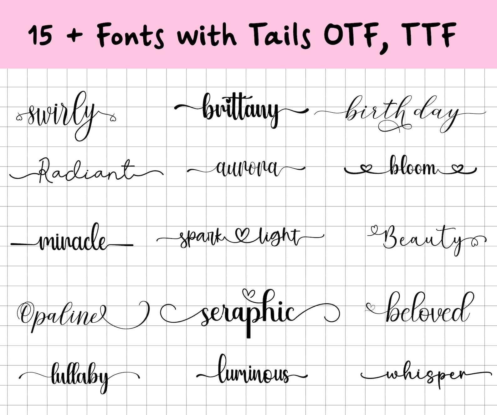 Font Tails Bundle - 15+ Fonts OTF, TTF, Fonts With Hearts, Script Fonts ...