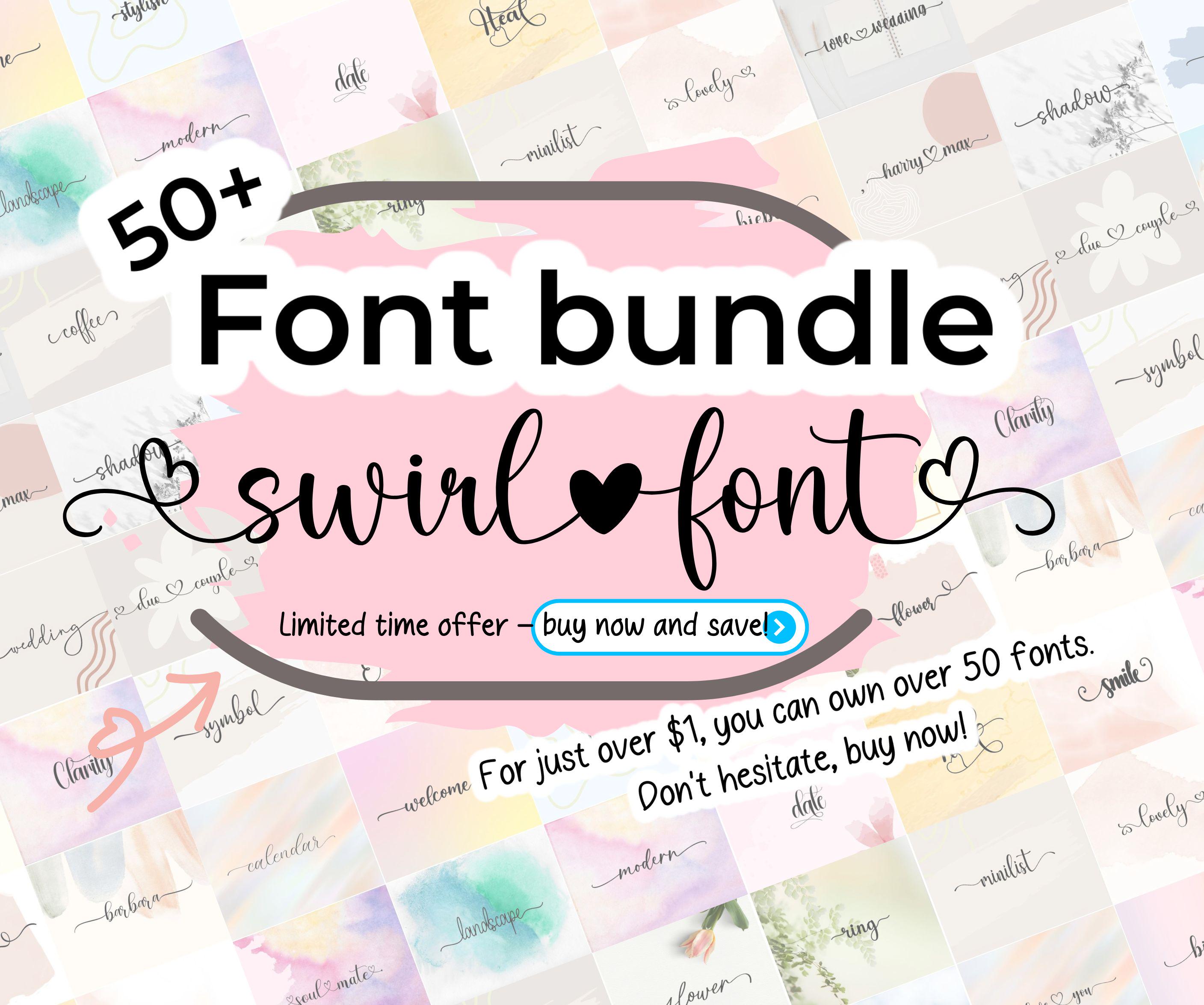 50+ Fonts Bundle Collection With Tails, Swirl Font Bundle, Procreate ...
