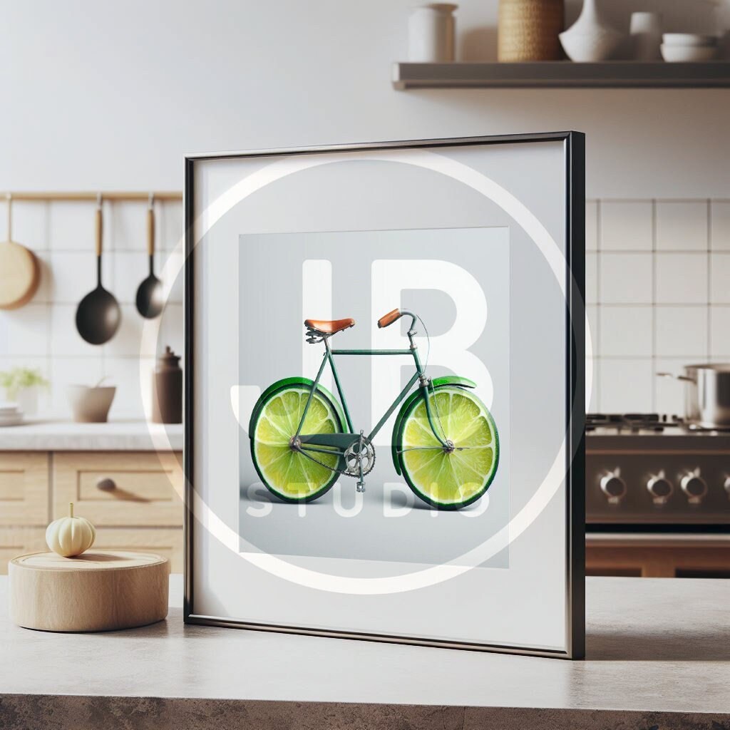 6 Kitchen Paintings of Vintage Bicycle Wheels With Fruits, Orange, Kiwi ...
