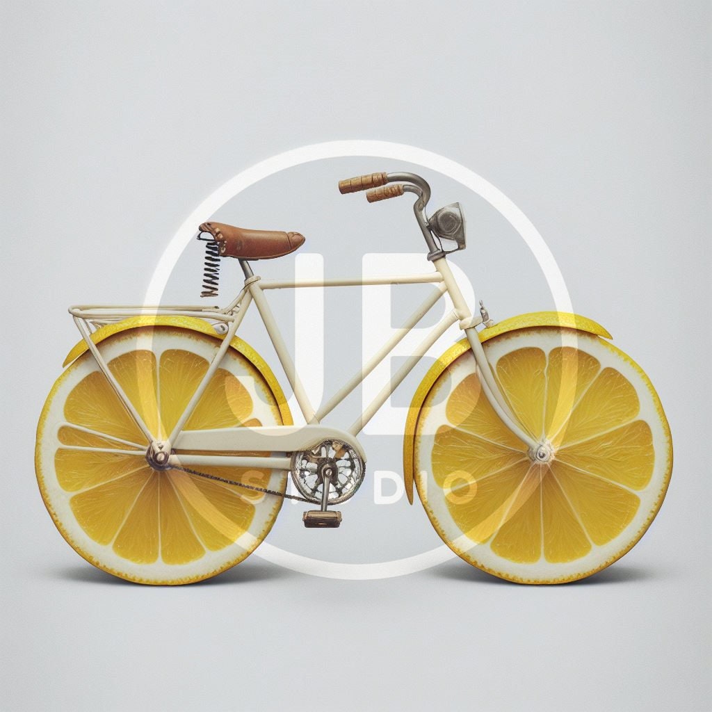 6 Kitchen Paintings of Vintage Bicycle Wheels With Fruits, Orange, Kiwi ...
