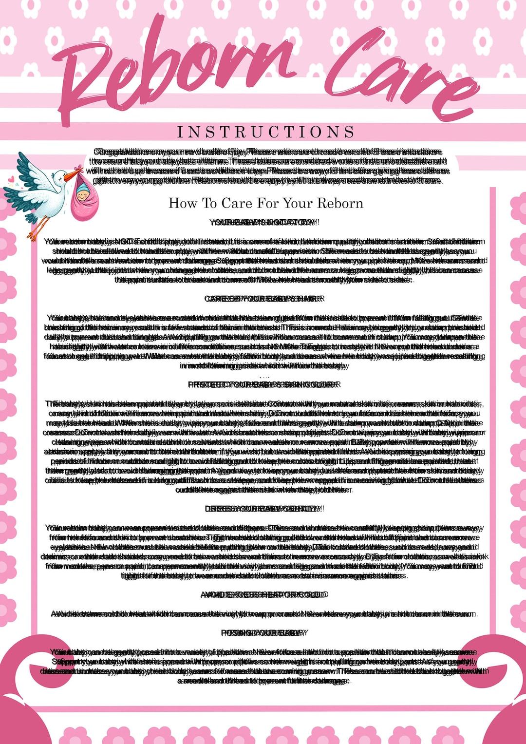 Hoja de cuidados de Reborn imprimible ROSA cigüeña niña PDF - Etsy España