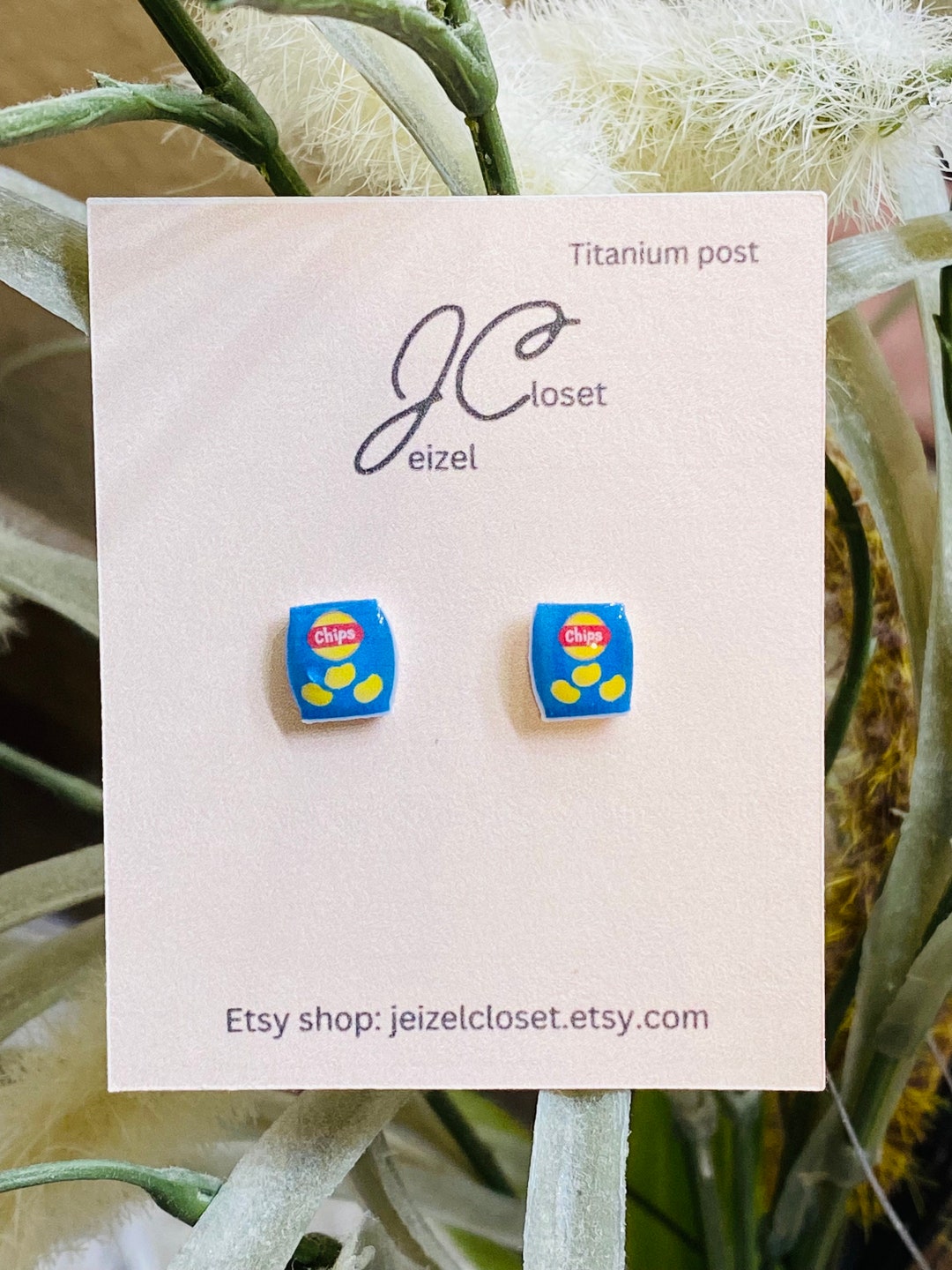 POTATO CHIP BAG Stud Earrings. Titanium Post/hypoallergenic. Handmade ...