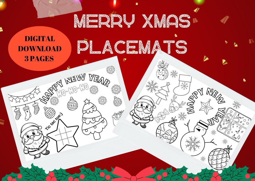 Christmas Printable Coloring Placemats for Kids, Christmas Activity ...